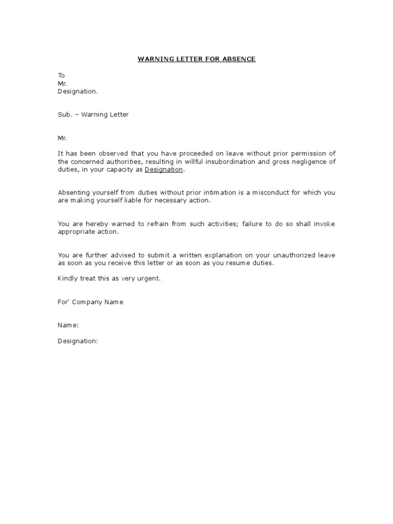 Warning Letter For Absence | PDF | Government | Common Law