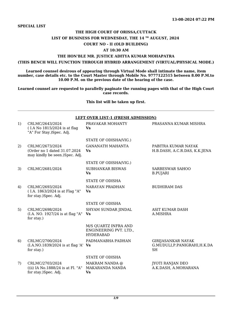 Display Causelist | PDF