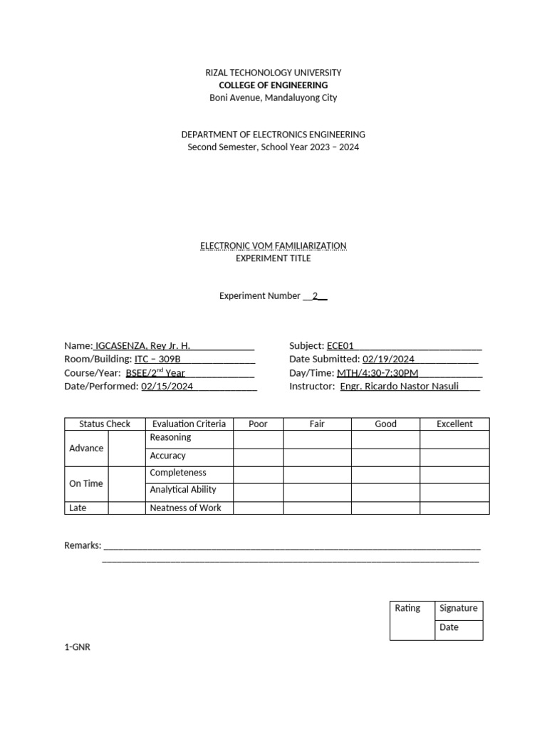 Ece-Exp2-Electronic Vom Familiarization | PDF