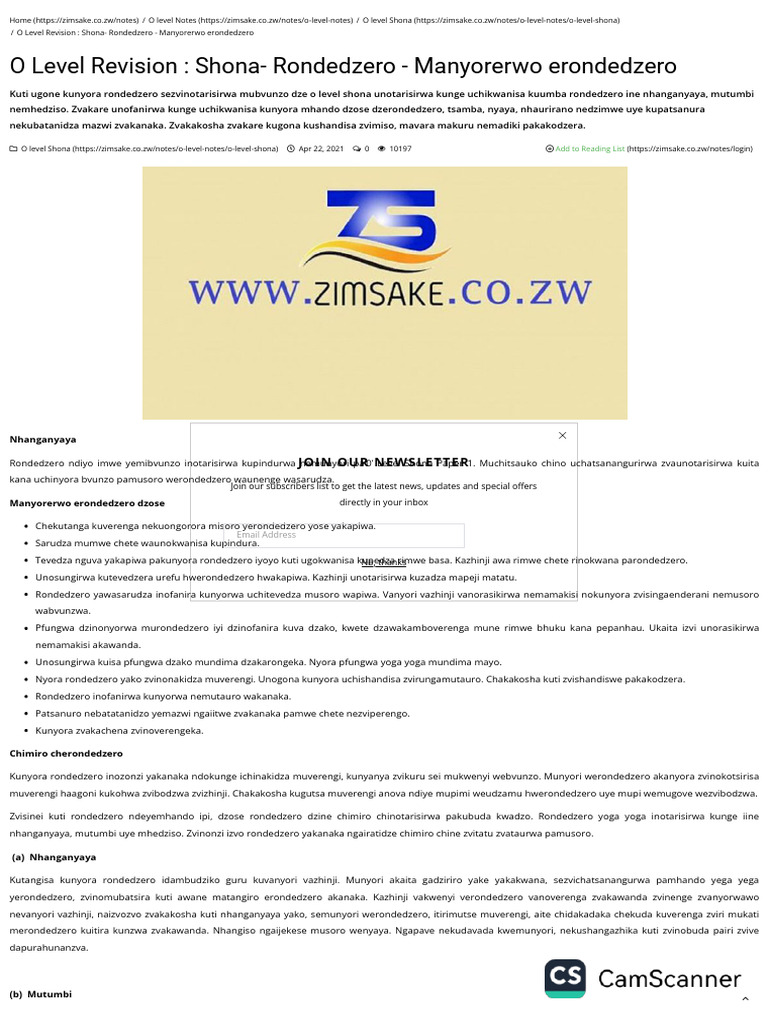 O Level Revision - Shona - Rondedzero - Manyorerwo Erondedzero - Free ...