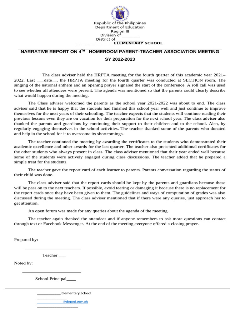 4thhrpta Meeting Narrative Report | PDF