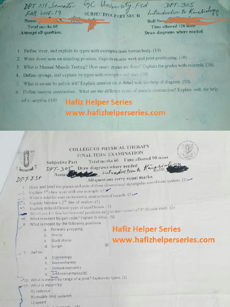 Past Papers DPT 1 Semester | PDF