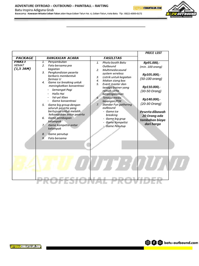 Price List Outbound Program 2023-2024 | PDF