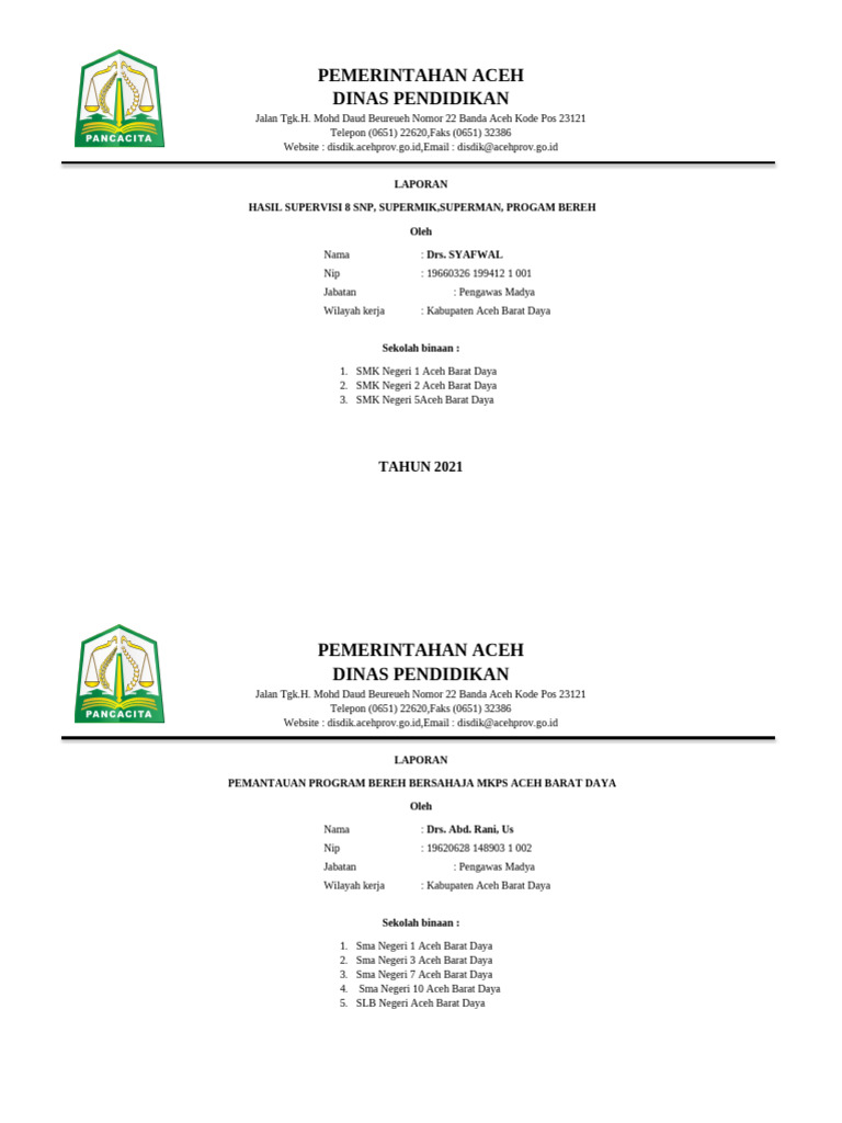 Cover Laporan Hasil Supervisi | PDF