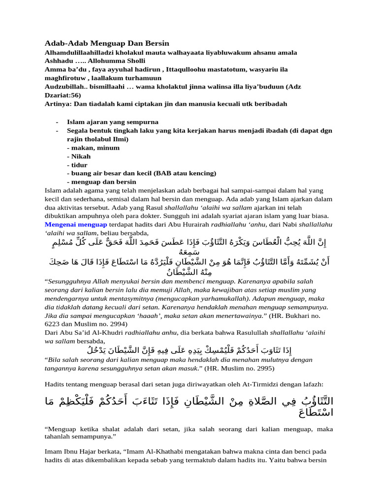 Adab Menguap, Bersin, (Khotib | PDF