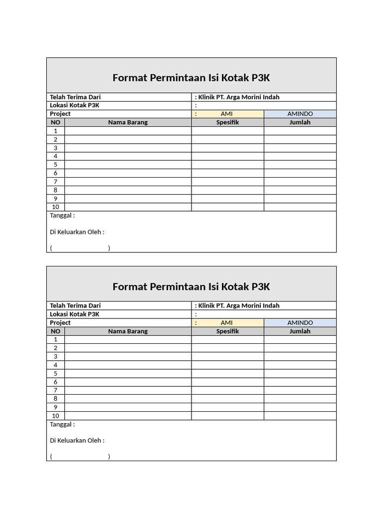 Form Permintaan Isi Kotak P3K | PDF