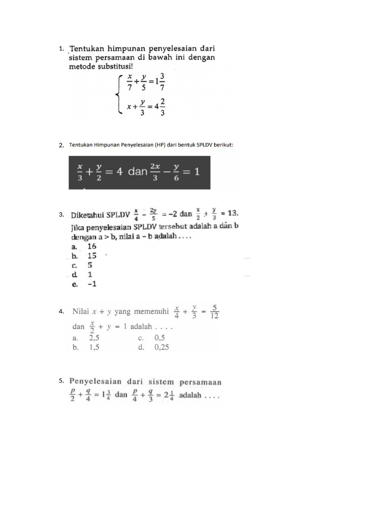 Soal SPLDV Pecahan Jenis 1 Bagian 2 | PDF