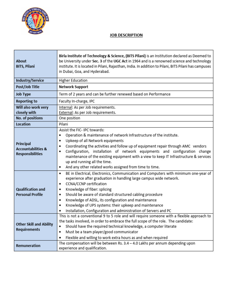 JD - Network Support | PDF
