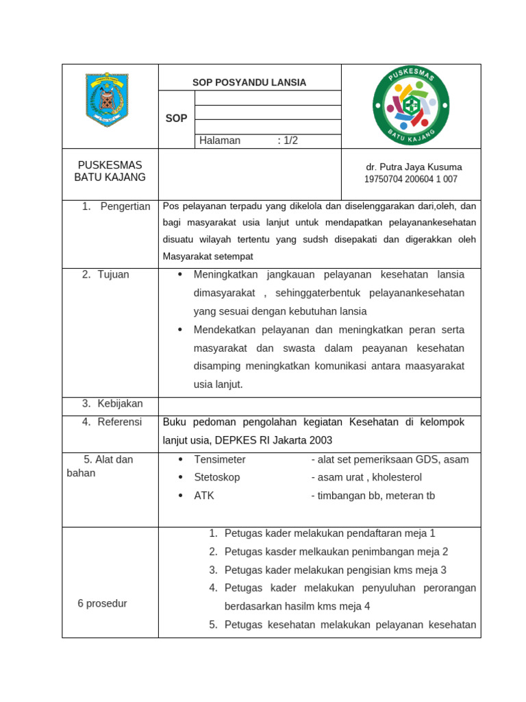 SOP Posyandu Lansia | PDF