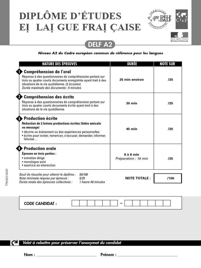 Examen DELF A2 : Épreuves et Sujets | PDF