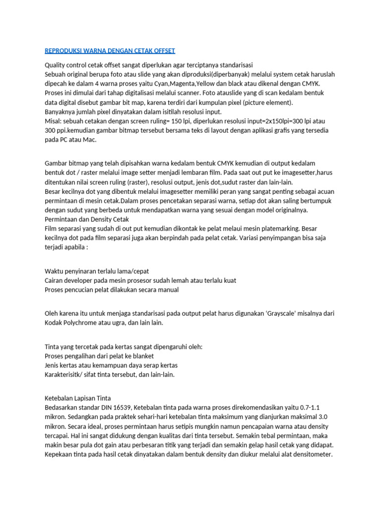Reproduksi Warna Dengan Cetak Offset | PDF