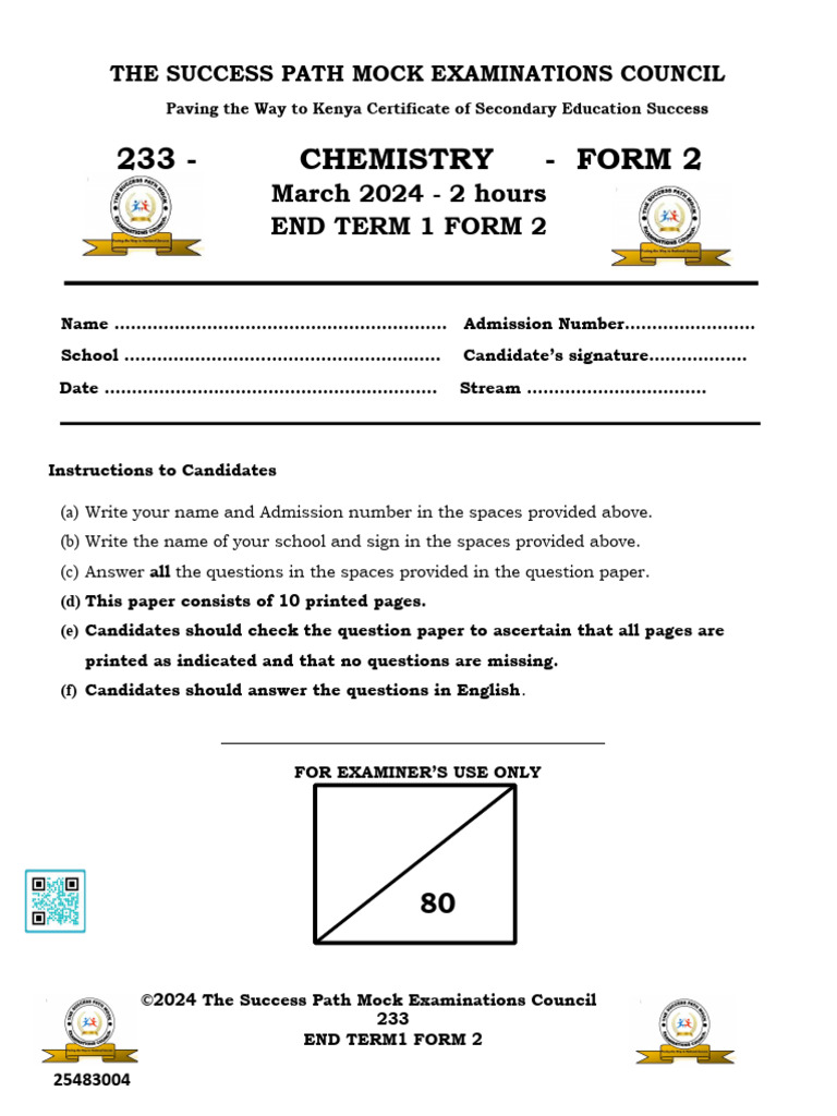 Chem F2 Term 1 2024 | PDF