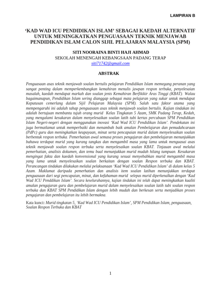 Lampiran B - Format Penulisan Kajian Tindakan 2024 | PDF