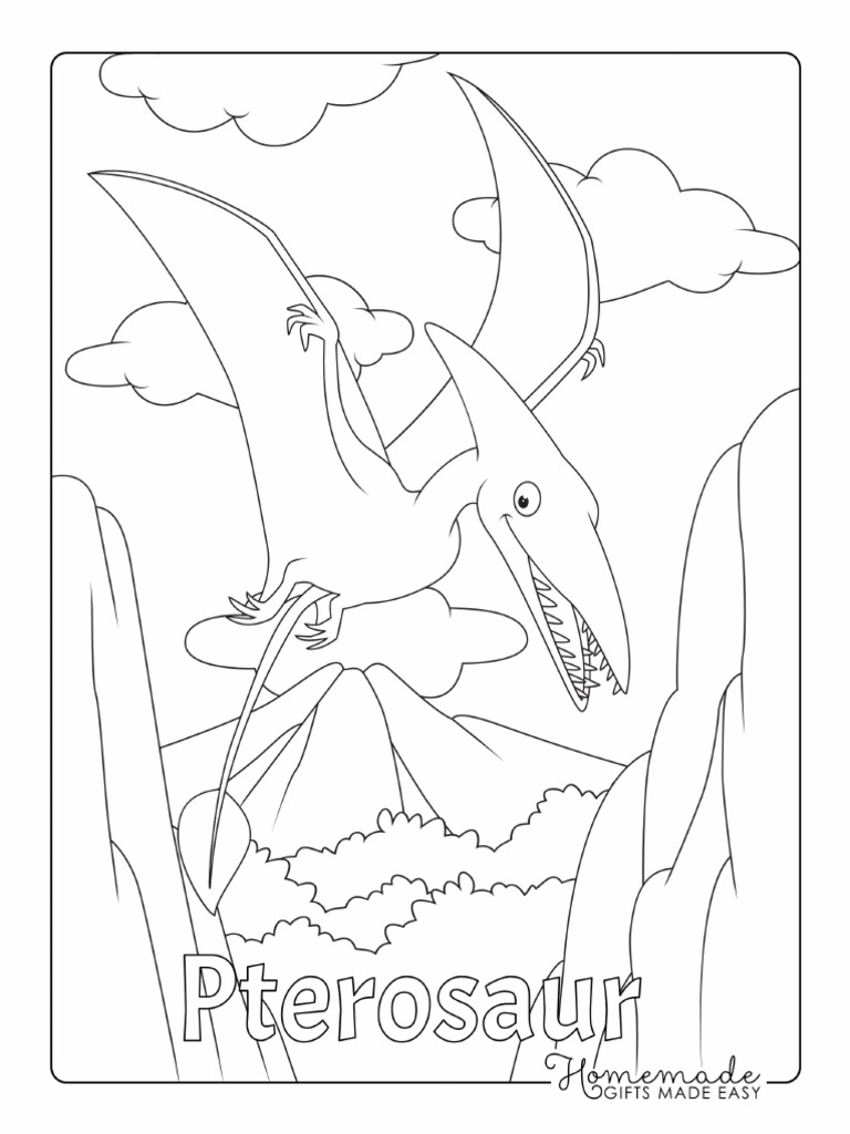 Dinosaur Coloring Pages Pterosaur Flying Over Landscape | PDF