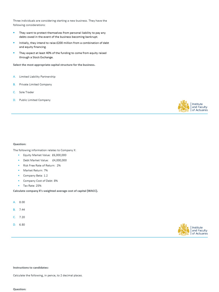 Ifoa cb1 Sample Questions | PDF
