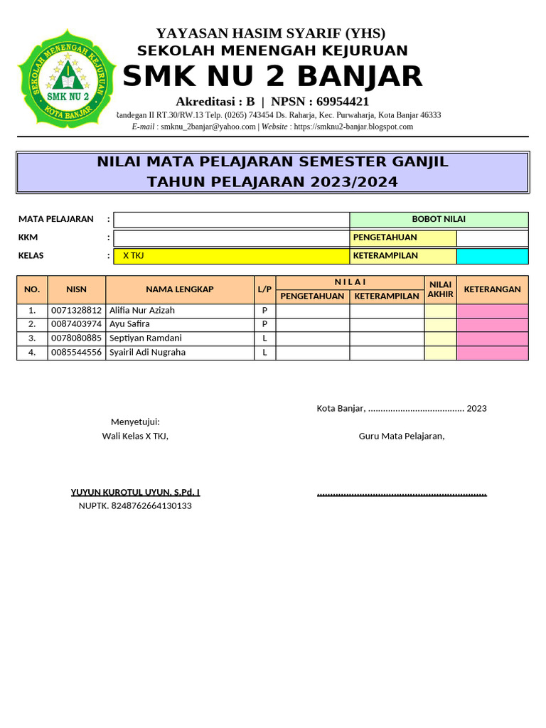 Nilai Mapel PMSM Kls XII | PDF