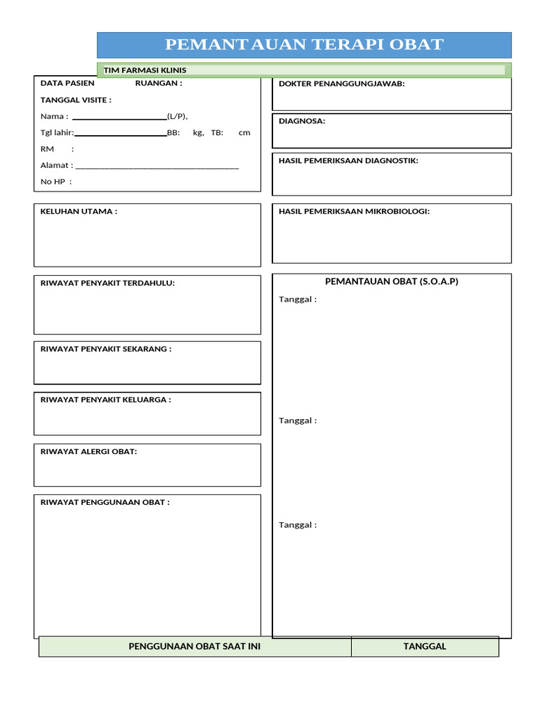 FORM PEMANTAUAN TERAPI OBAT - TERBARU | PDF