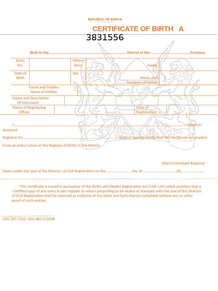 Kenyan Birth Certificate Sample PDF | PDF