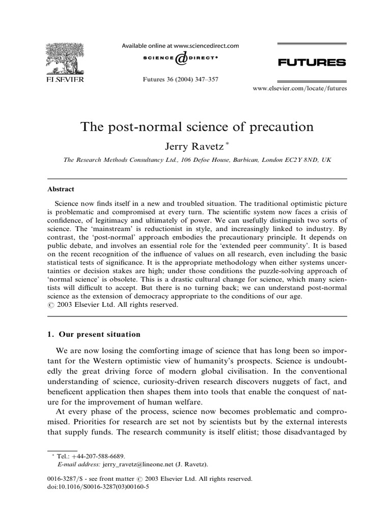 The Post-Normal Science of Precaution | PDF