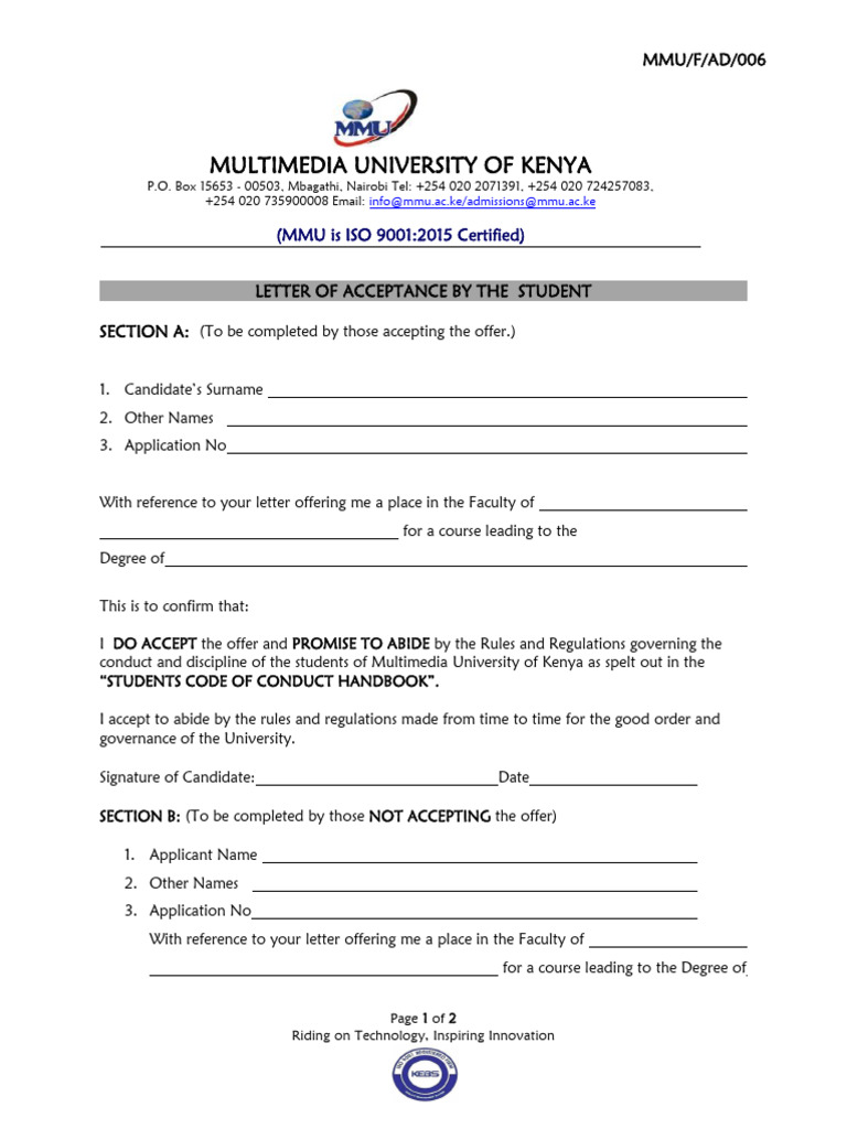 006 - Letter of Acceptance by The Student | PDF