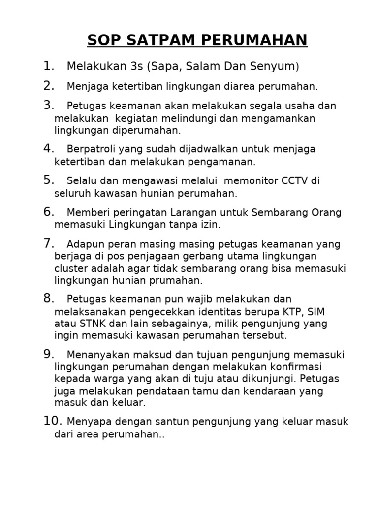 Sop Satpam Perumahan | PDF