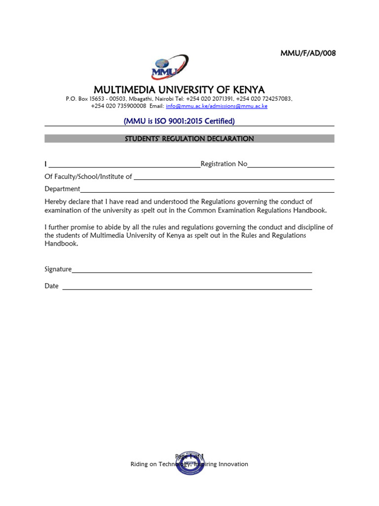 008 - Student's Regulation Declaration | PDF
