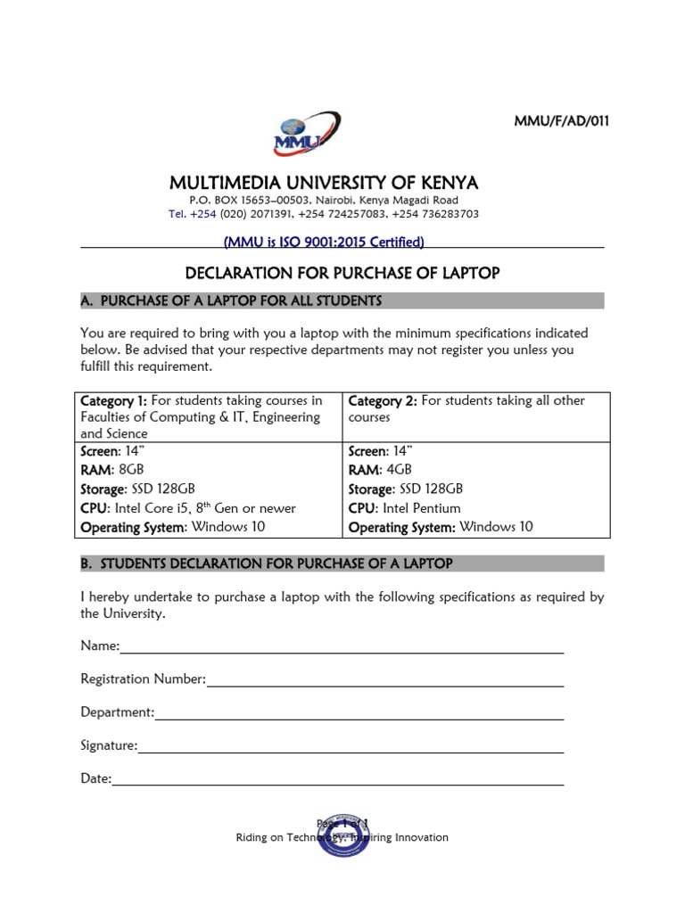 011 - Declaration For Purchase of Laptop | PDF