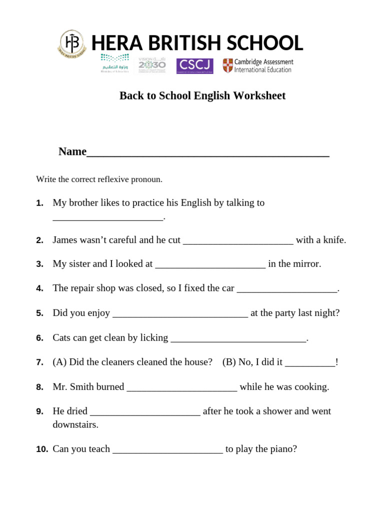 Back To School English Worksheet | PDF
