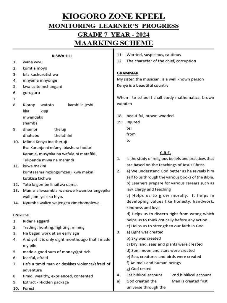 Marking Scheme Grade 7 | PDF