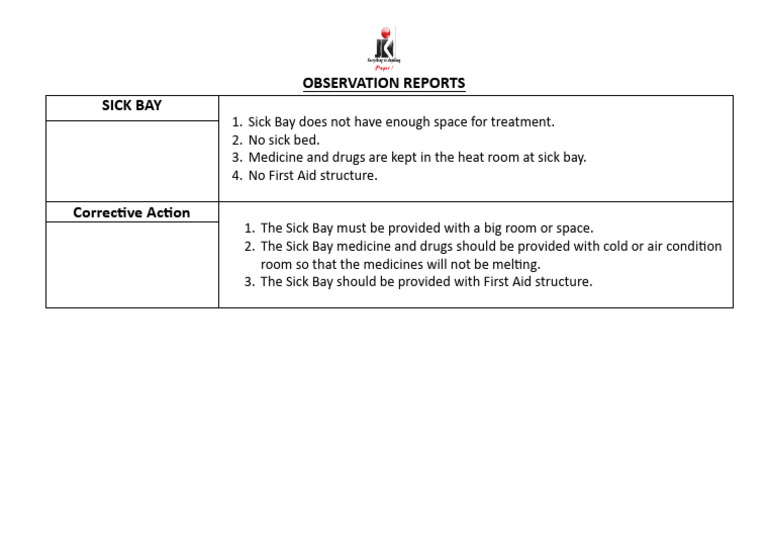 Sick Bay Improvement Recommendations | PDF