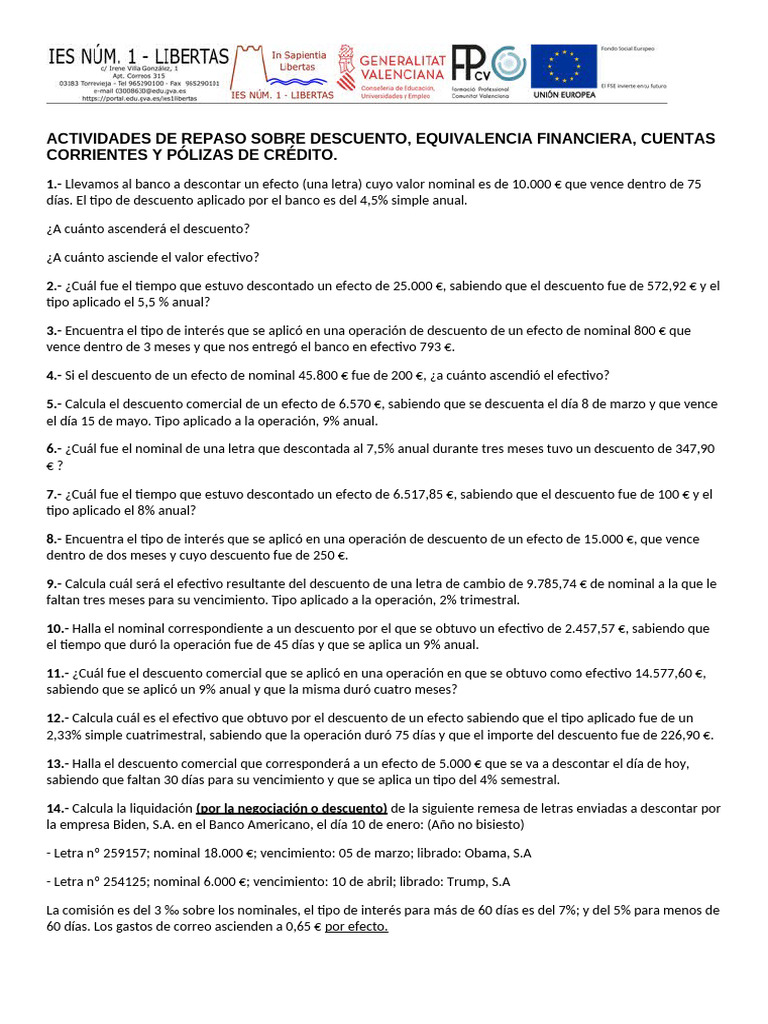 Repaso de Descuento Bancario | PDF