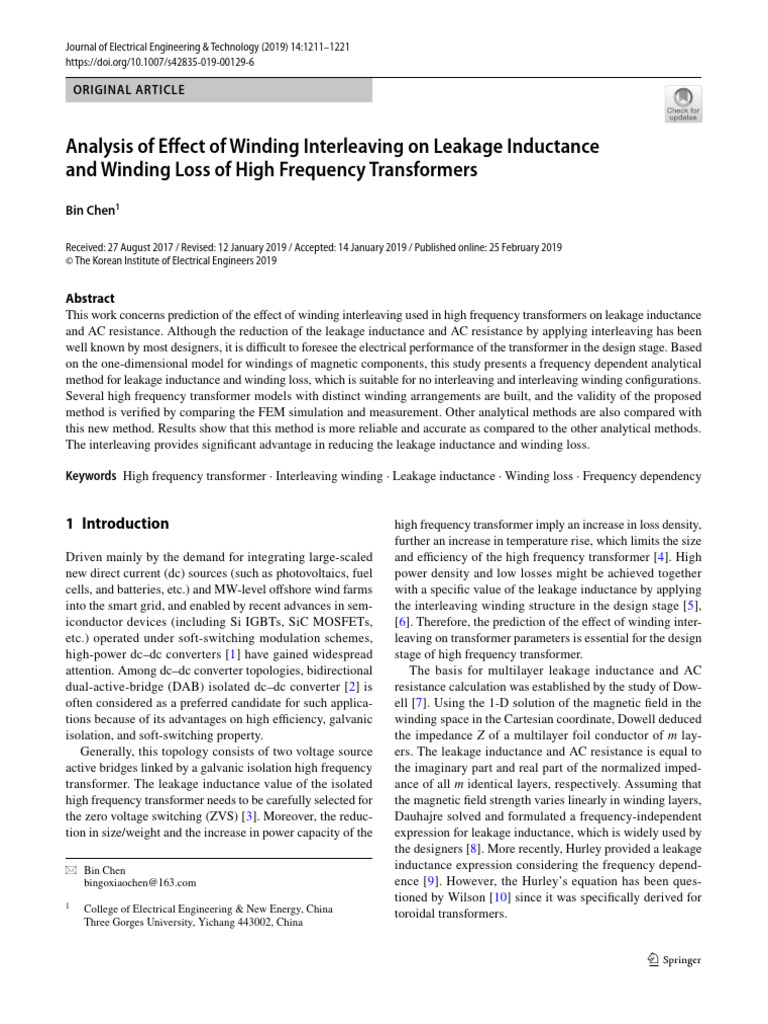 Analysis of Effect of Winding Interleaving On Leakage Inductance and Winding Loss of High ...