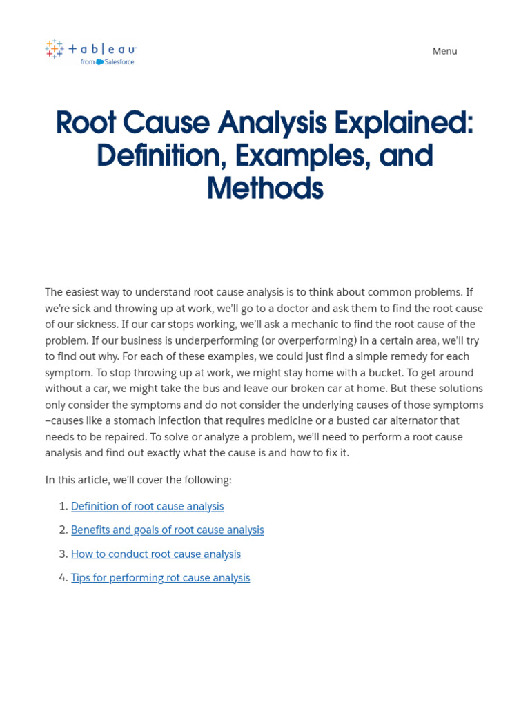 Root Cause Analysis_ Definition, Examples & Methods _ Tableau | PDF Root Cause Analysis_ Definition, Examples & Methods _ Tableau | PDF