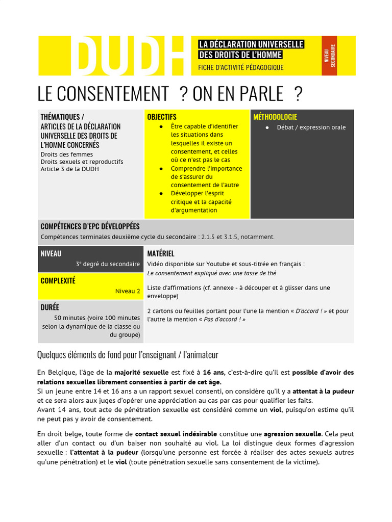 Fiche Activite Le Consentement On en Parle - Def | PDF