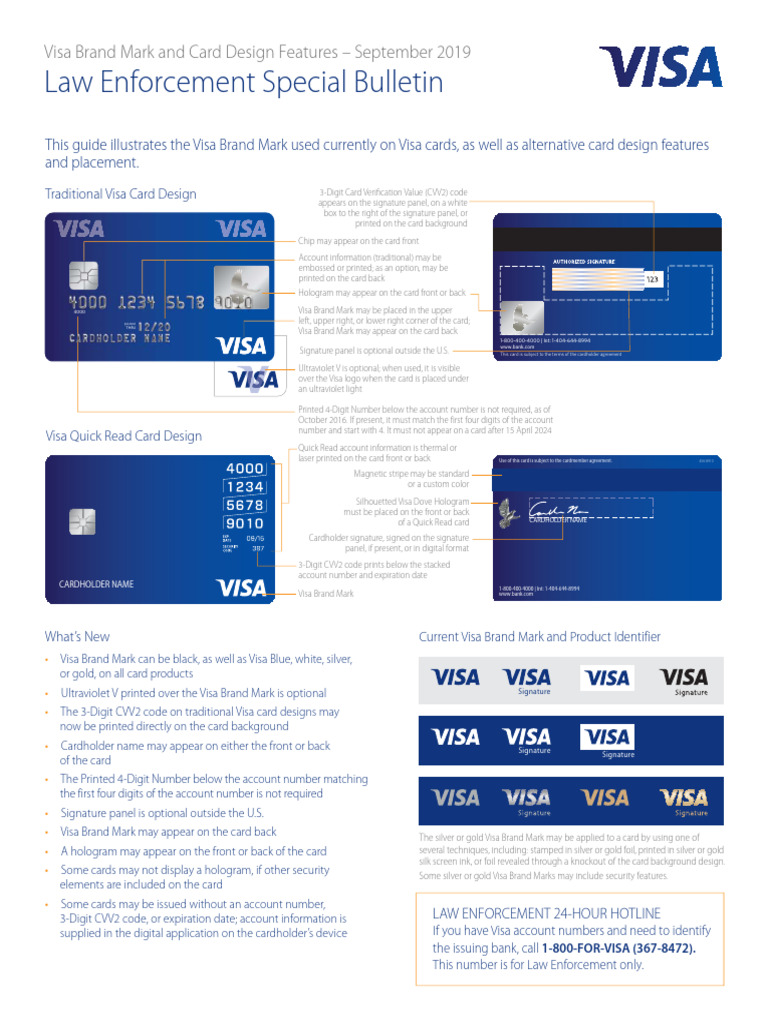 Visa Card Design Features Law Enforcement Special Bulletin 2019 | PDF