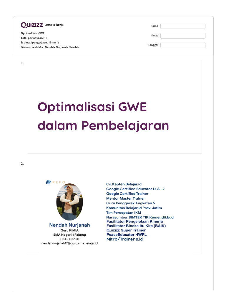 Optimalisasi GWE - Quizizz | PDF