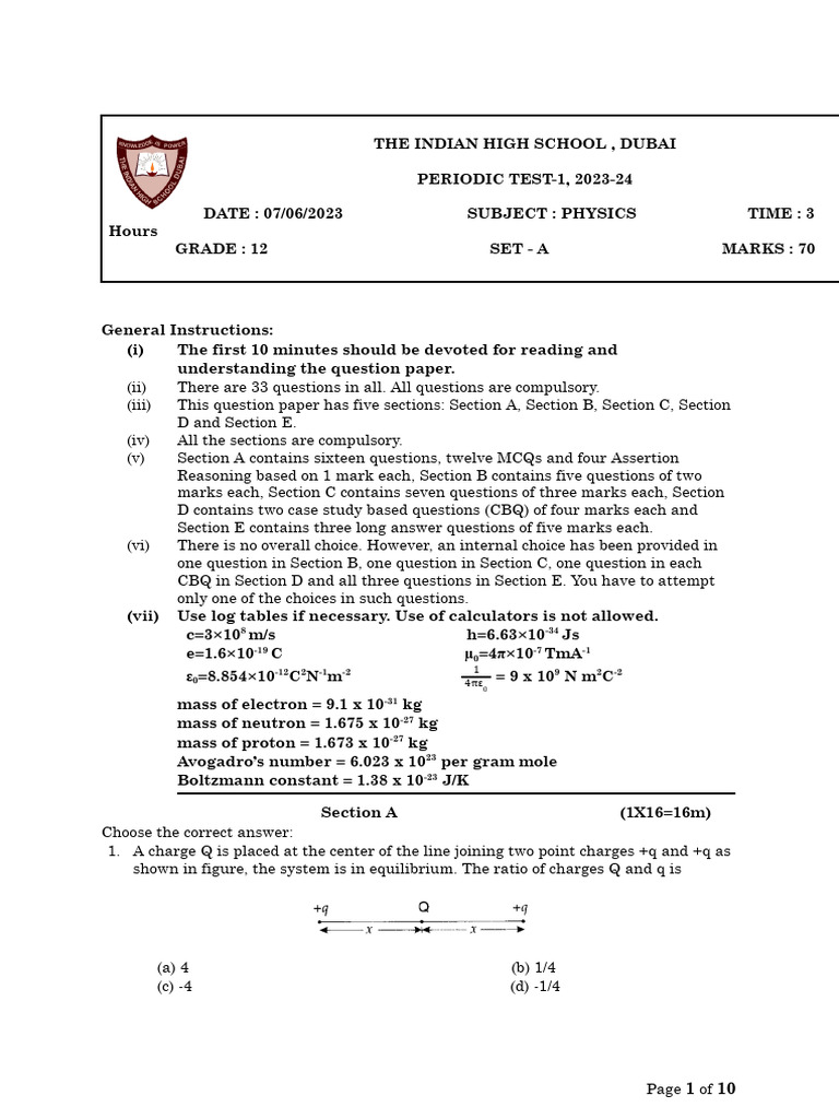 QP G12 Phy PT1 Set - A 2023 | PDF