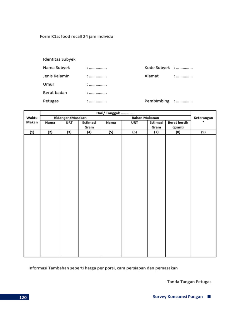 Form Recall 24 Jam Individu Dan Keluarga | PDF