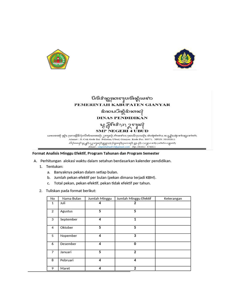 Format Analisis Minggu Efektif, Program Tahunan Dan Program Semester | PDF