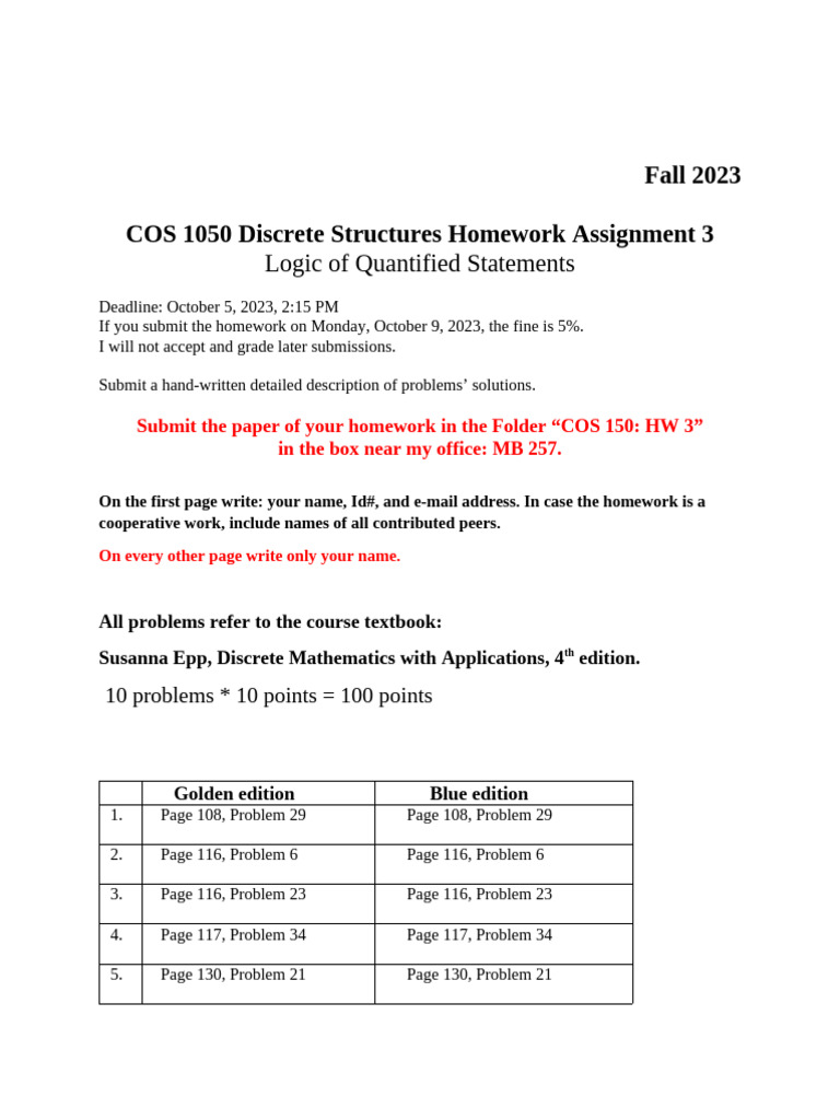 COS 150 - HW3 - F2023 - Logic - 2 | PDF