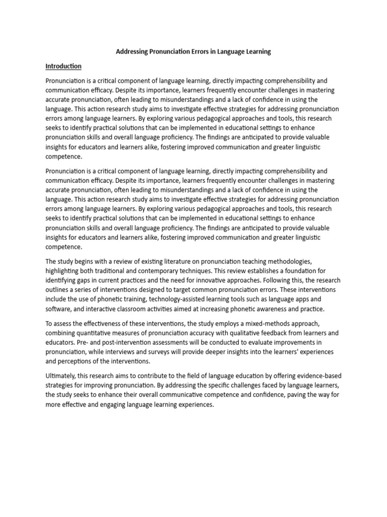 Addressing Pronunciation Errors in Language Learning | PDF