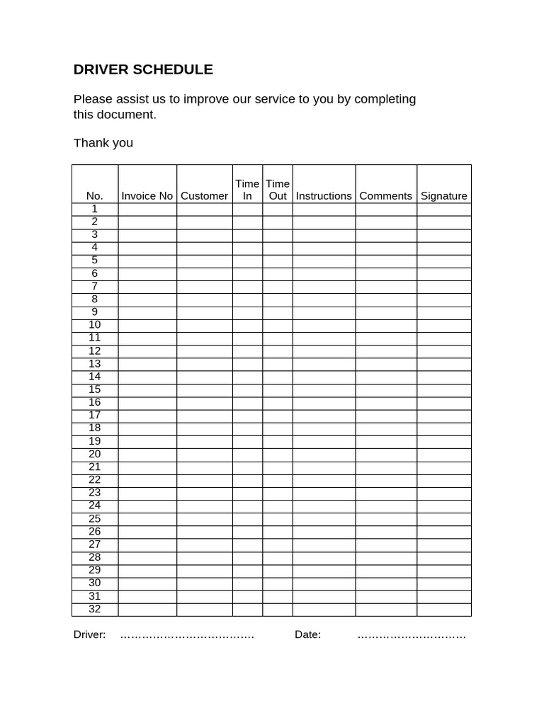 Driver Schedule | PDF