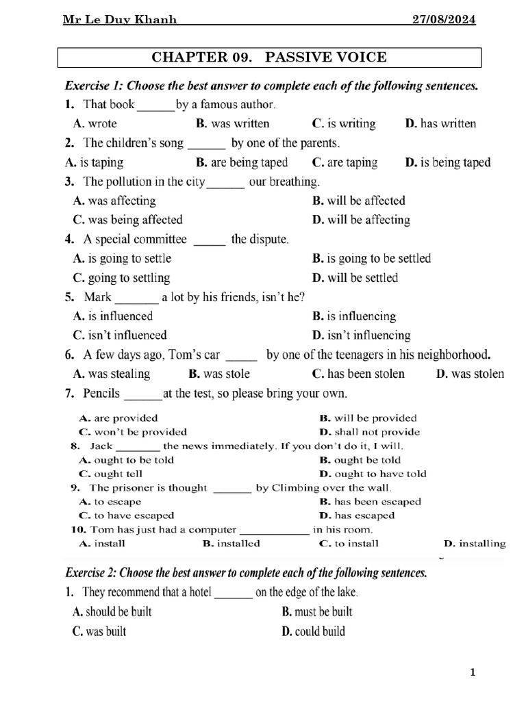 CHAPTER 09 - PASSIVE VOICE | PDF