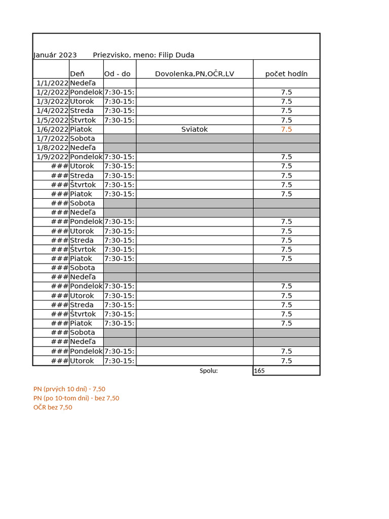 Dochádzka 2023 Duda | PDF