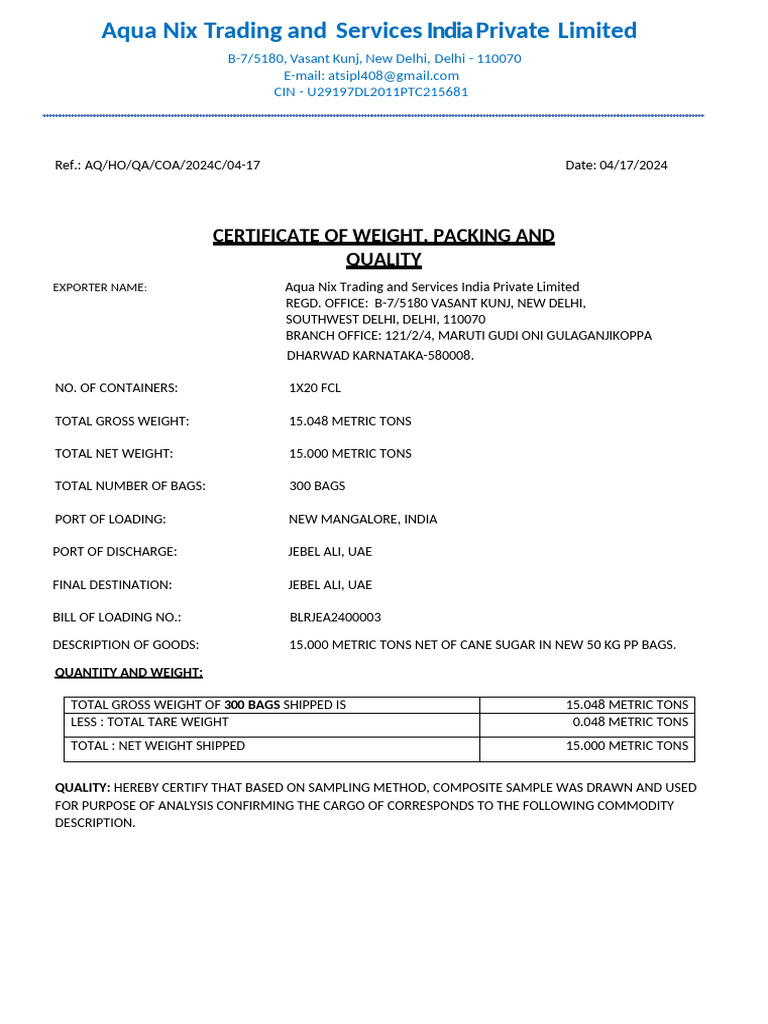Aquanic Ship Draft COA | PDF