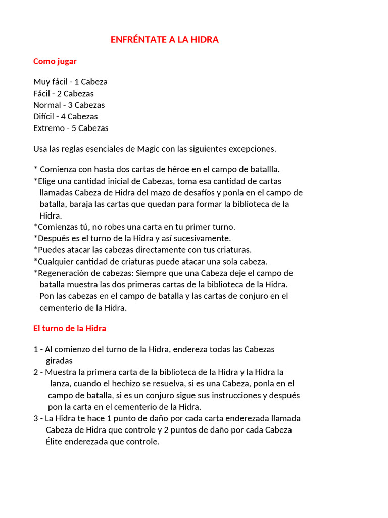 Instrucciones Enfréntate A La Hidra | PDF