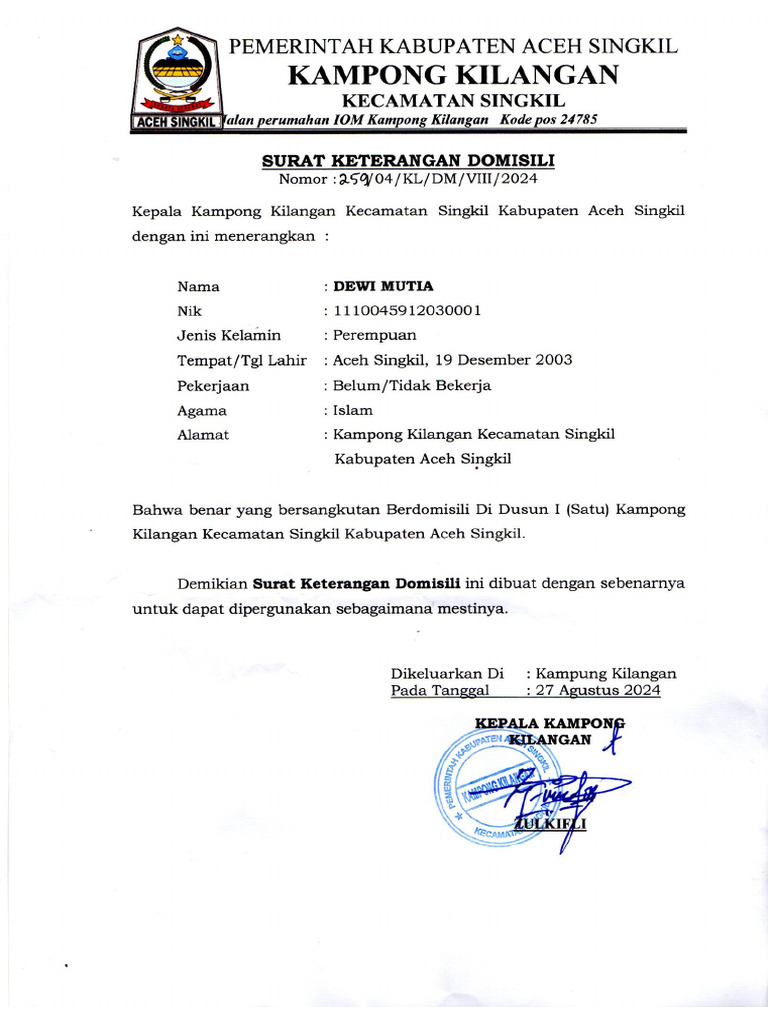 Domisili Dewi Mutia | PDF