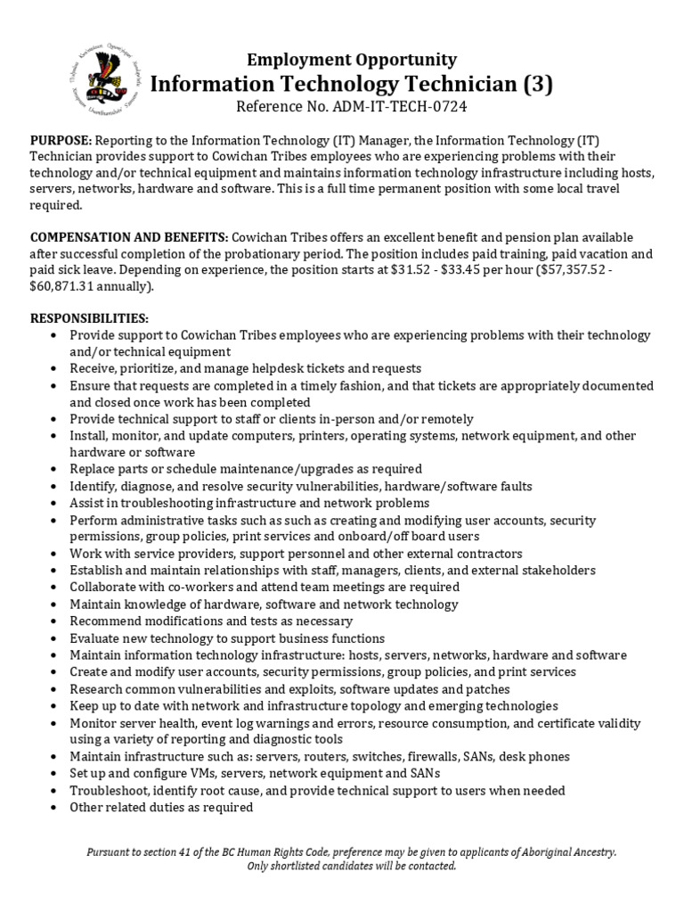 IT Technician 3 Jul24 Posting | PDF