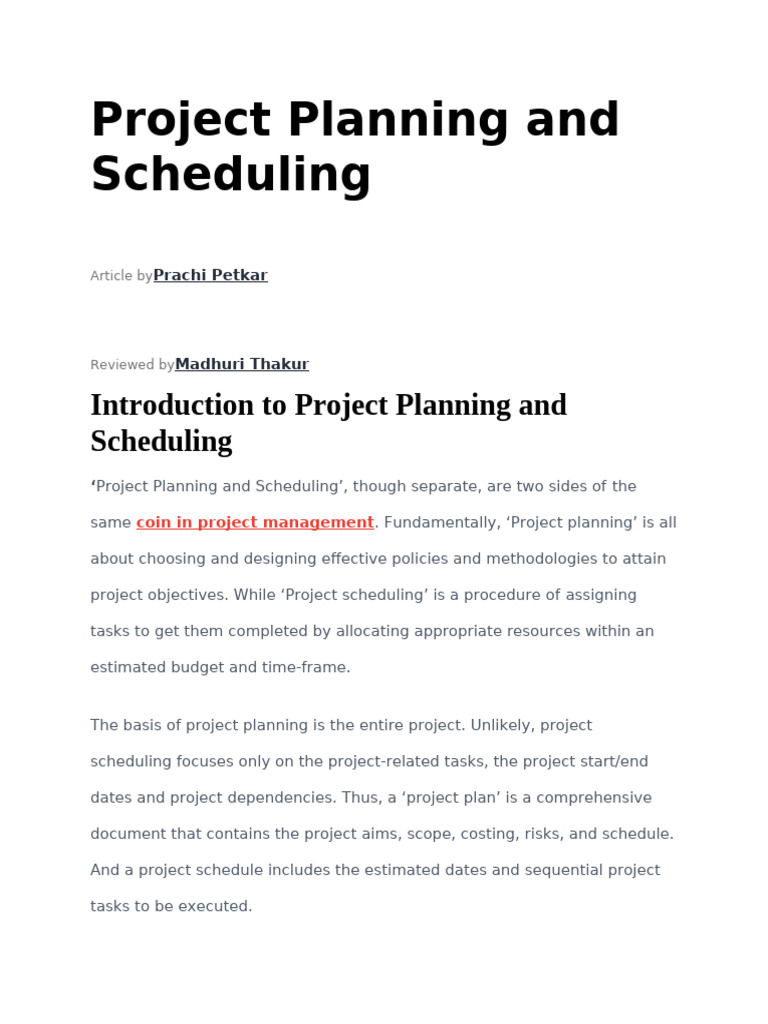 Project Planning and Scheduling | PDF