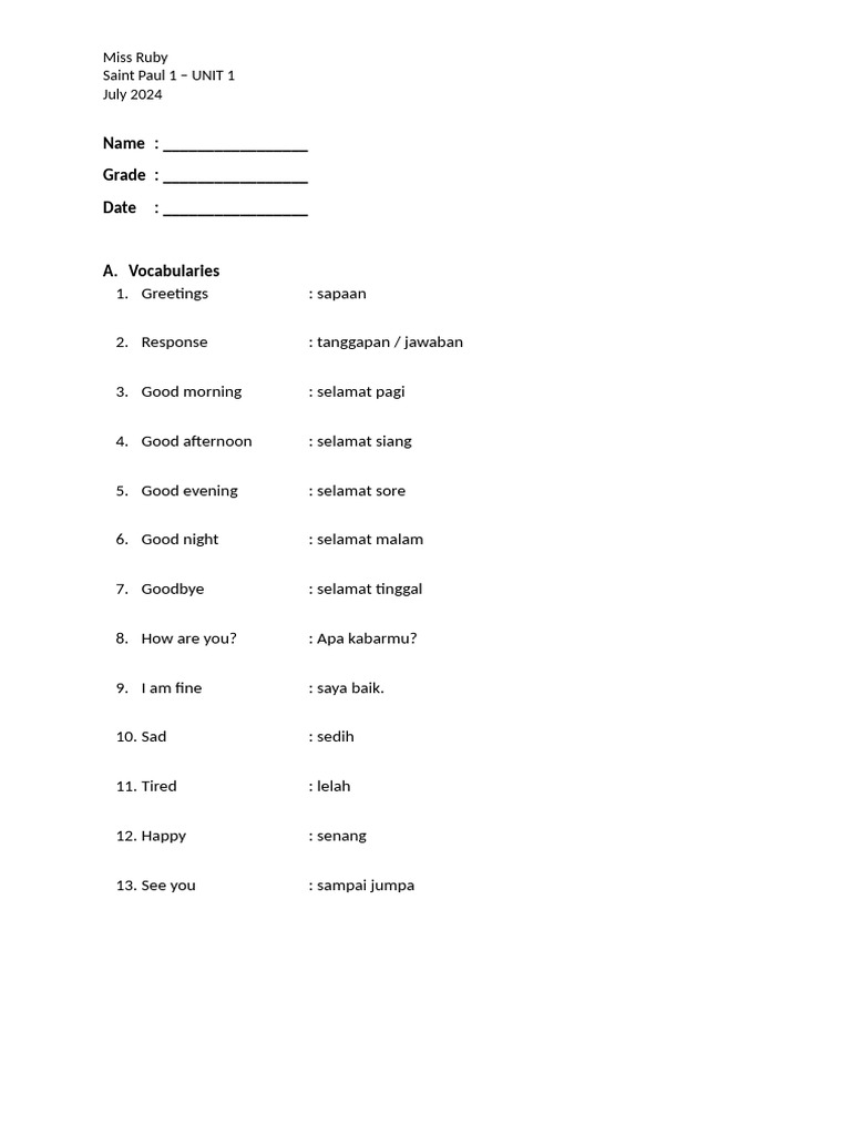SP 1 - Unit 1 | PDF